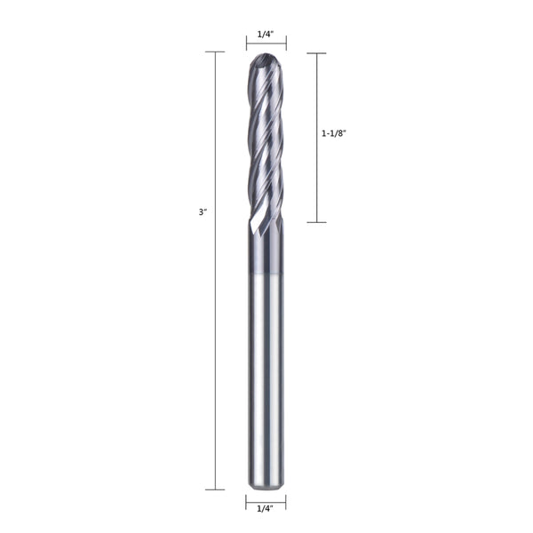 SpeTool 4 Flute 1/4 Dia 3 Inch Long SC Ball Nose End Mill Metal Cut SpeTool 4 Flute 1/4 Dia 3 Inch Long SC Ball Nose End Mill Metal Cut