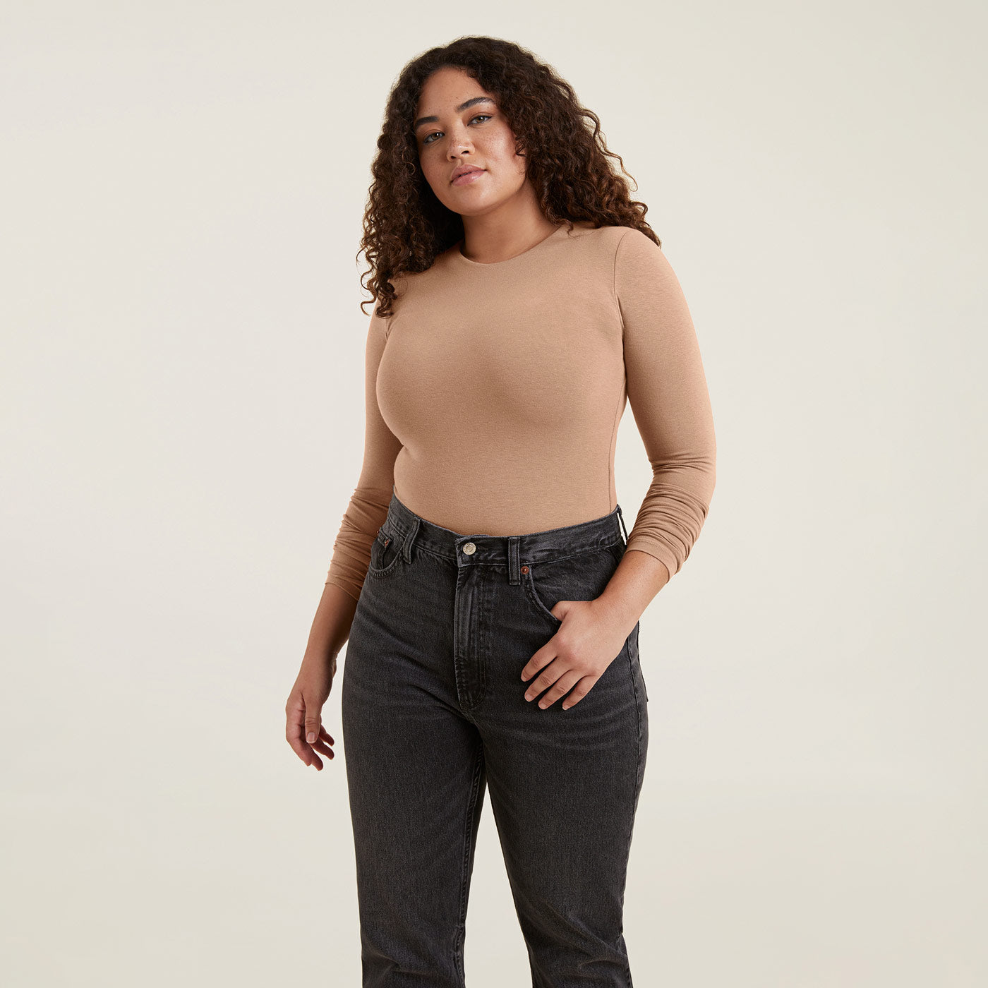 Cotton Crewneck Bodysuit Cinnamon Nuuds