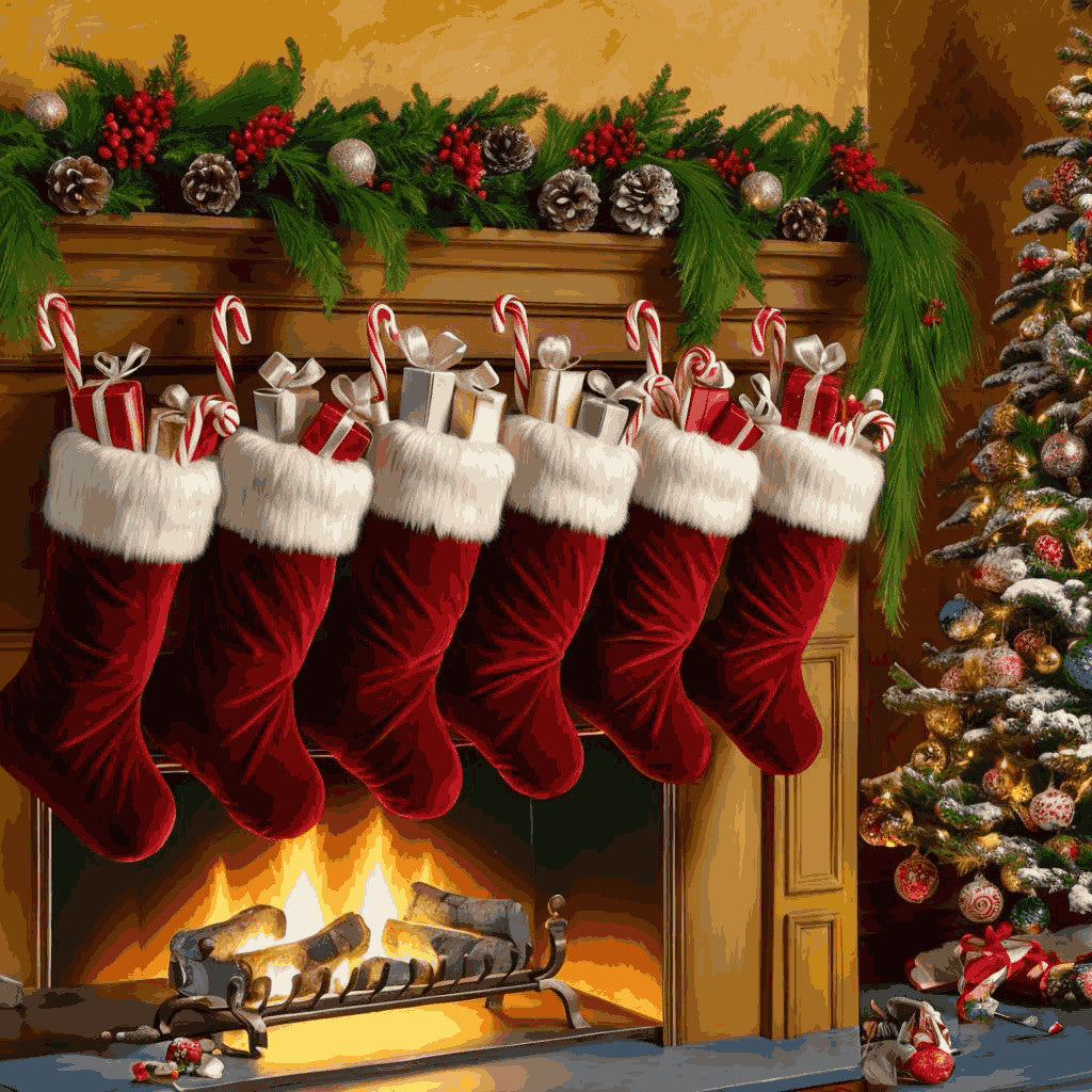 Stockings on fireplace store