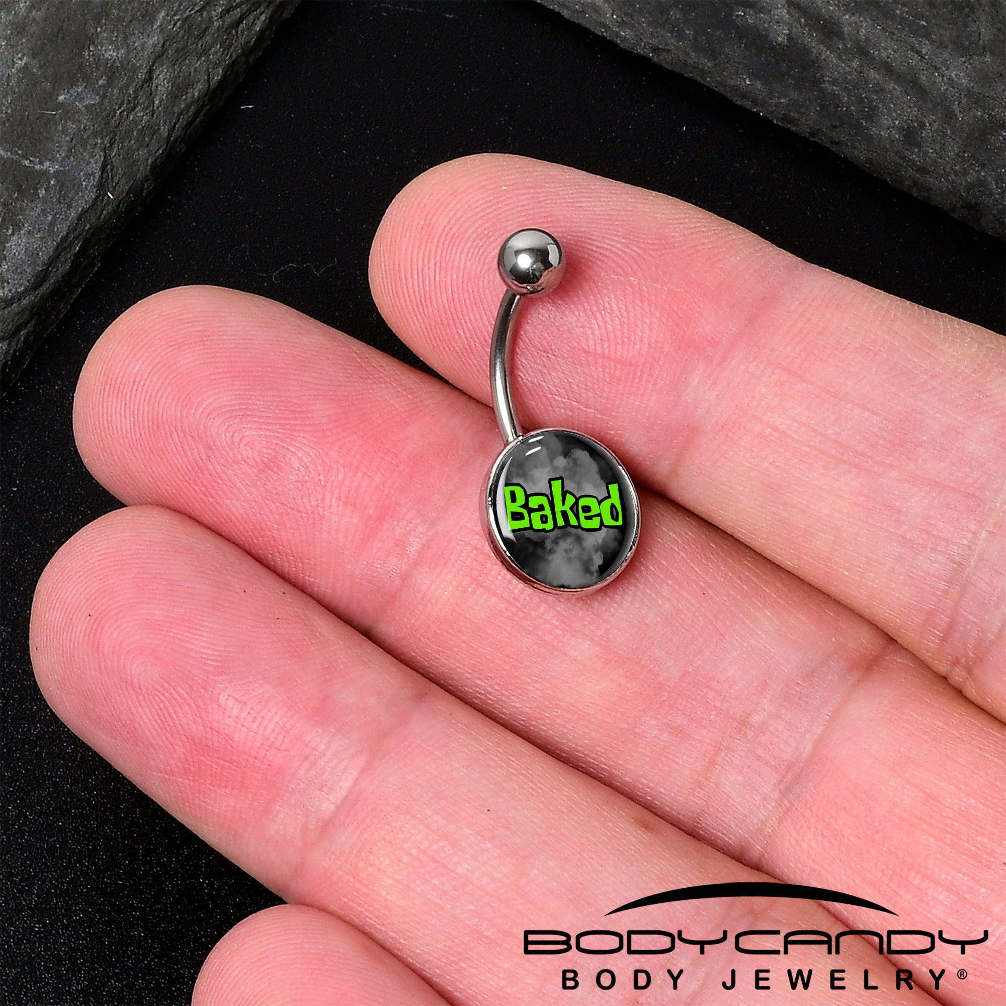 Black Anodized Glow in the Dark I Love Weed Belly Ring