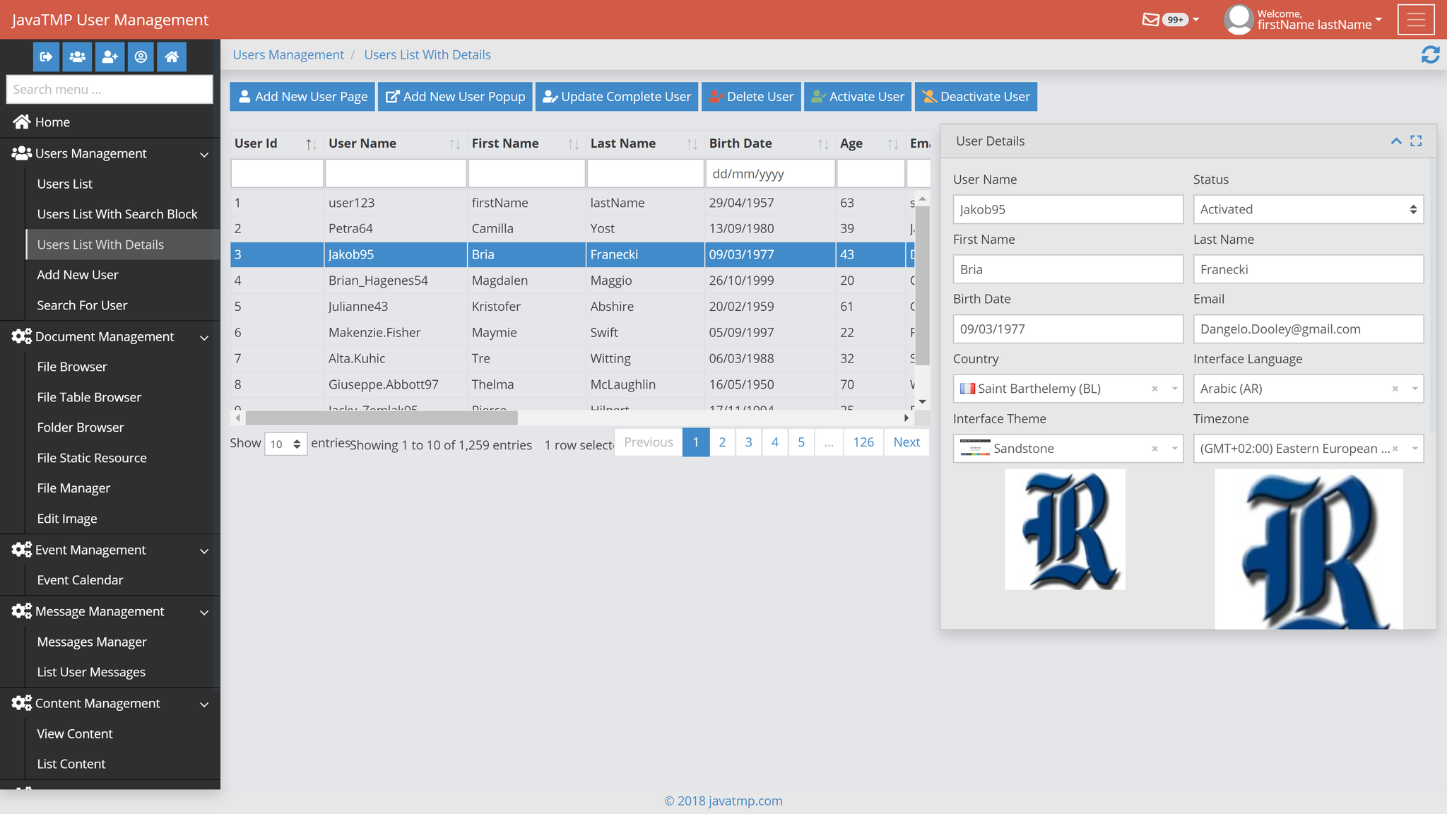 JavaTMP Bootstrap Admin And Dashboard Template